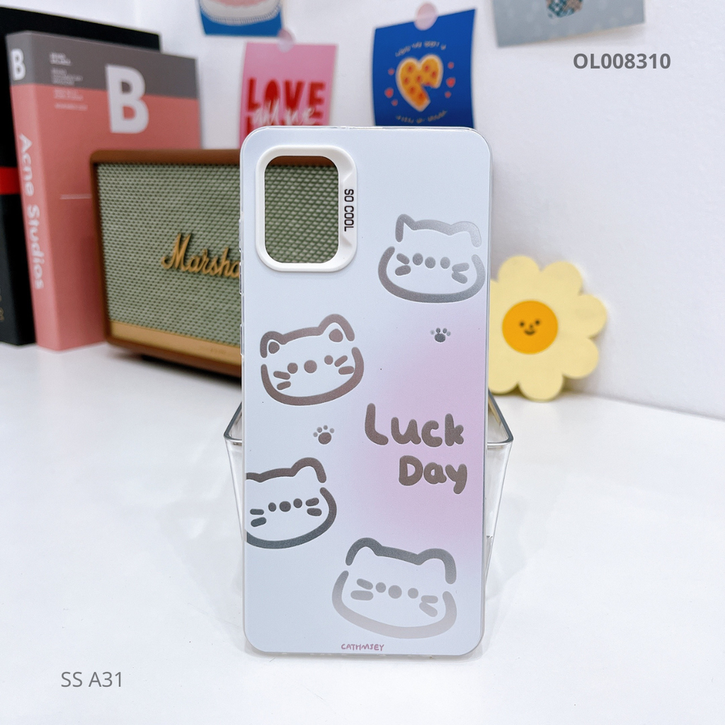 Ốp SS A31 lưng cứng viền dẻo 4 mặt mèo Luck day