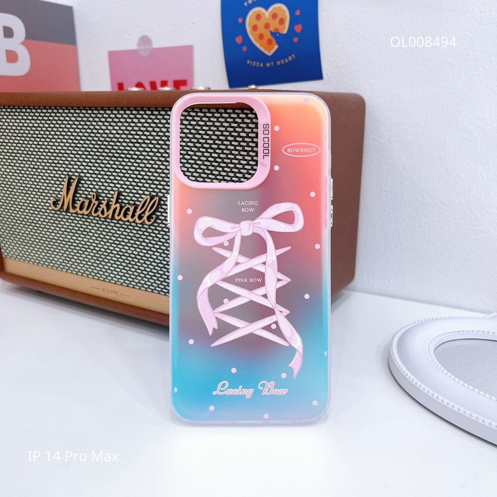 Ốp IP 14 Pro Max lưng cứng Phản quang thắt Nơ Lacing Bow