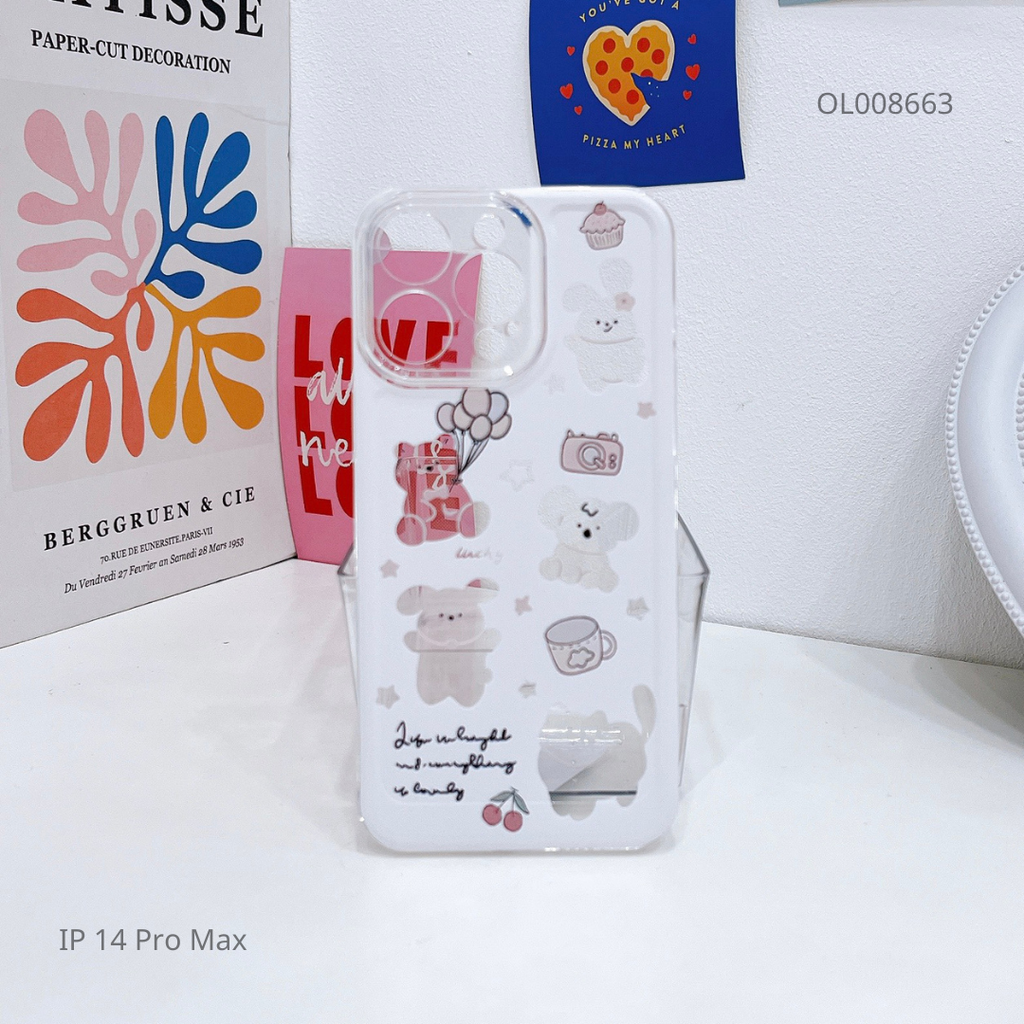 Ốp IP 14 Pro Max lưng dẻo hình 5 Cún trong suốt