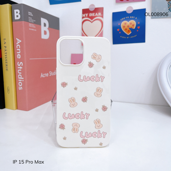 Ốp 15 Pro Max dẻo in nhiều thỏ hoa Lucky nền kem