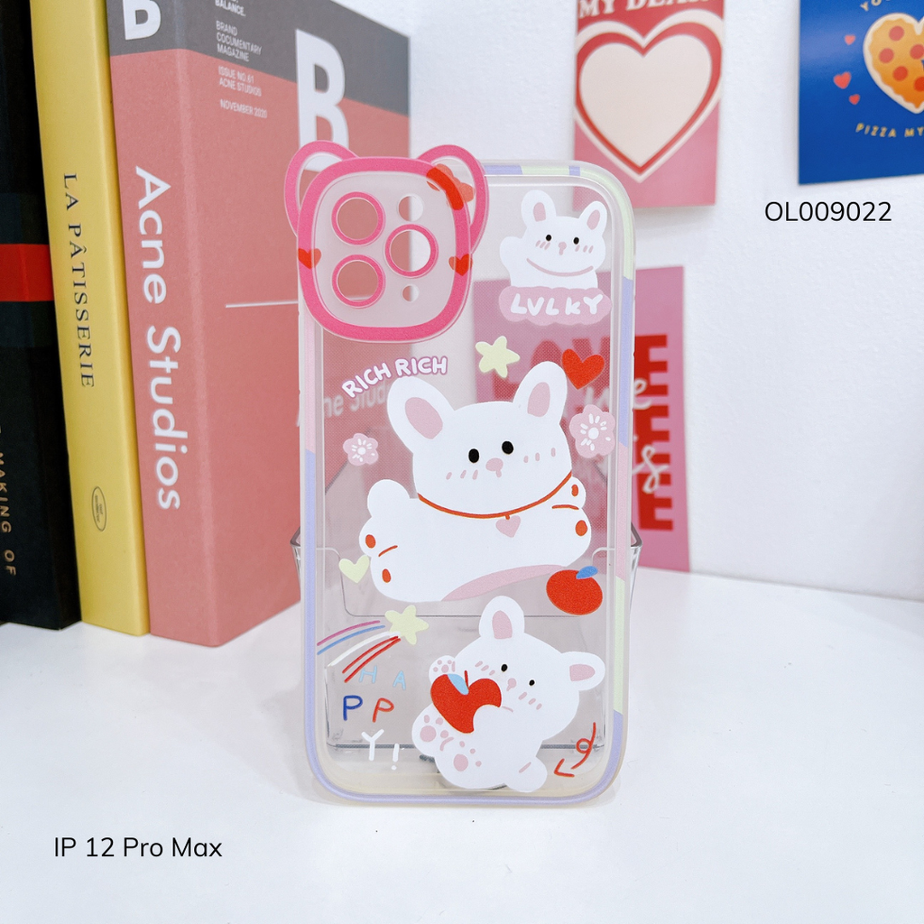 ** Ốp IP 12 Pro Max dẻo trong Thỏ rich camera tai gấu