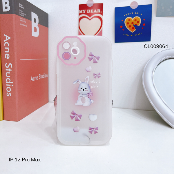 ** Ốp IP 12 Pro Max dẻo in Rabbit Pink camera hoa