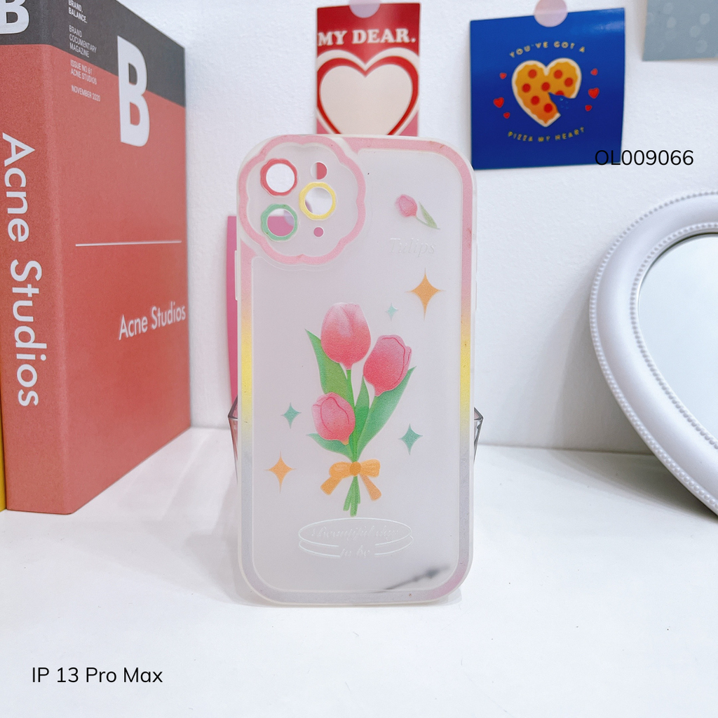 ** Ốp IP 13 Pro Max dẻo in bó hoa Tulip camera hoa