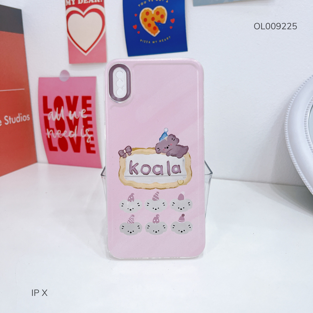 Ốp IP X dẻo in Gấu Koala nền hồng