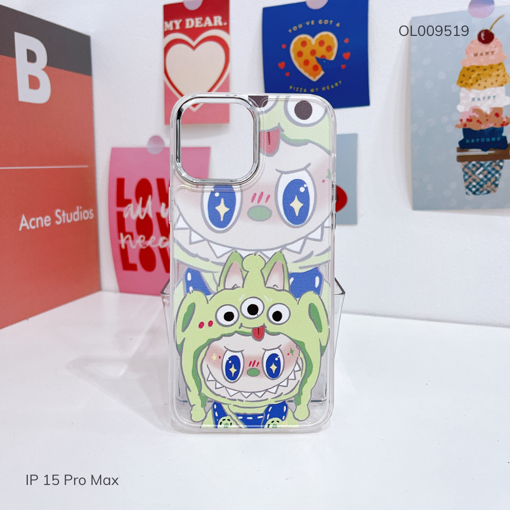 Ốp IP 15 Pro Max dẻo trong Labubu đội thú xanh