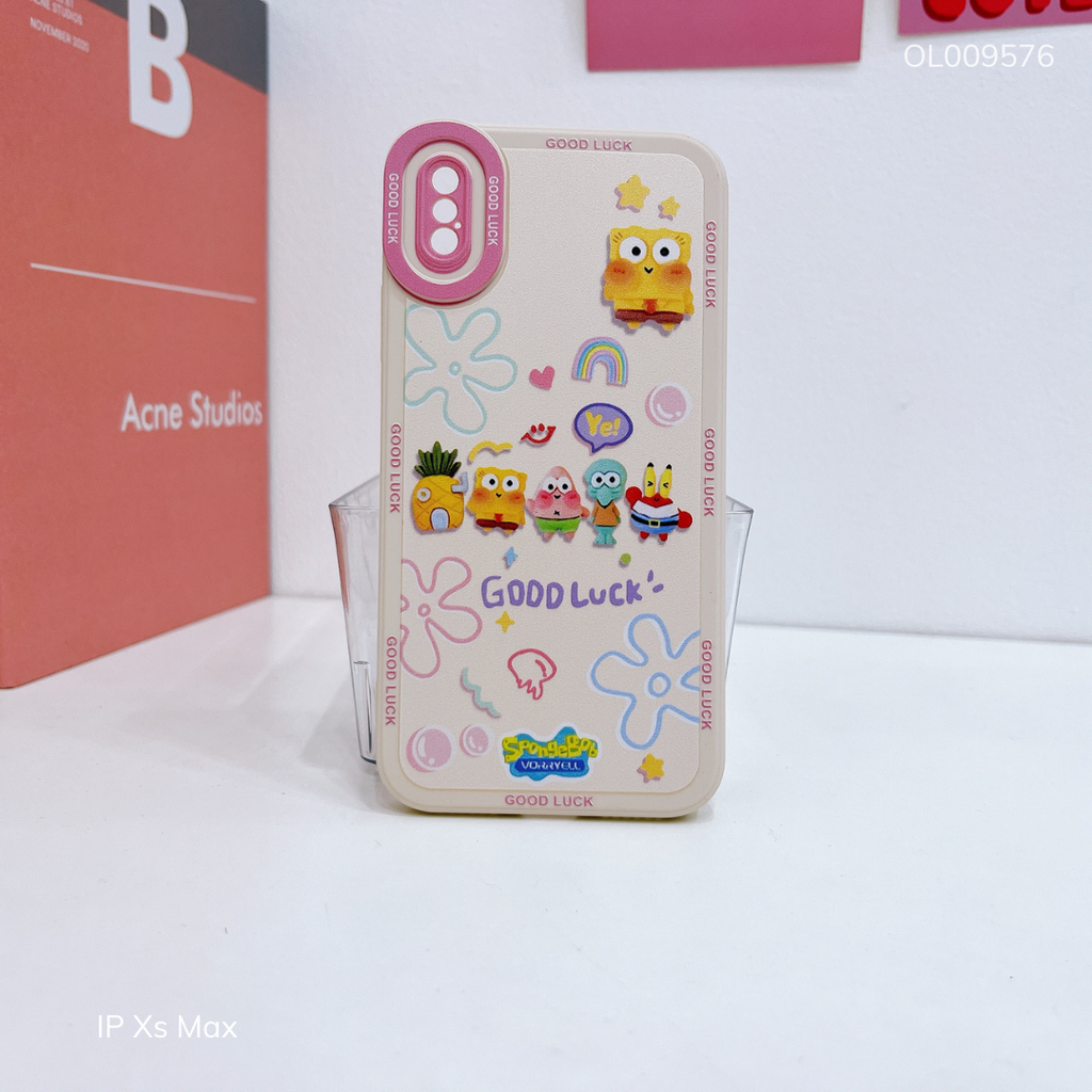 Ốp IP Xs Max dẻo hoạt hình Spongebob Good luck nền kem