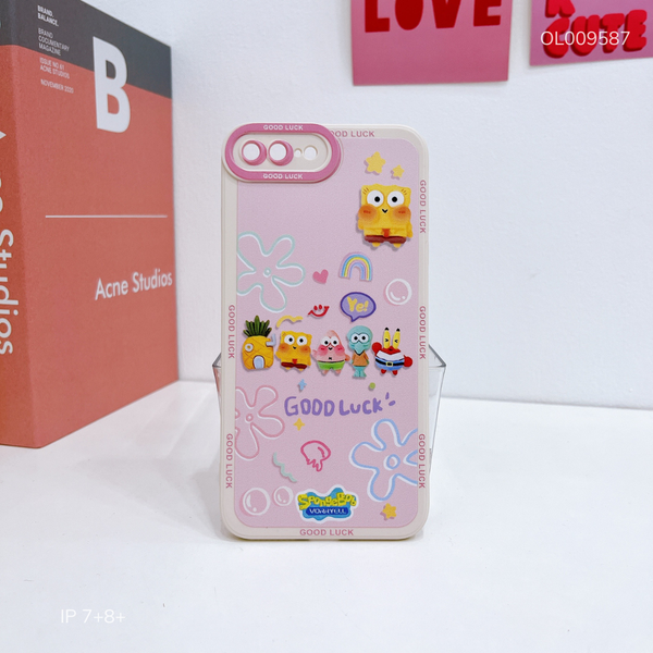 Ốp IP 7+ dẻo hoạt hình Spongebob Good luck nền hồng