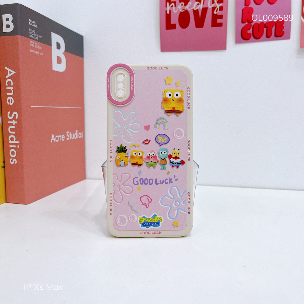 Ốp IP Xs Max dẻo hoạt hình Spongebob Good luck nền hồng