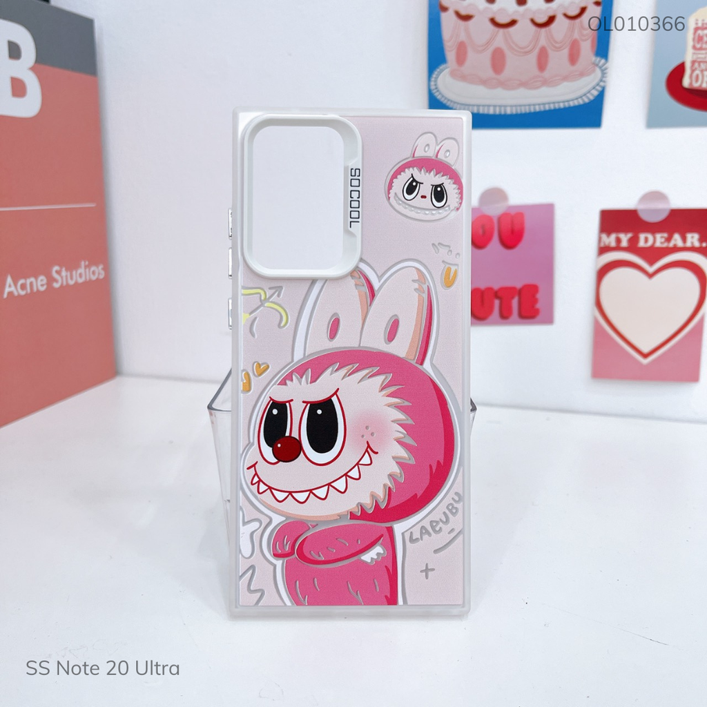 Ốp SS Note 20 Ultra lưng cứng Labubu hồng nút bạc