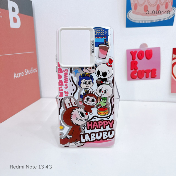 Ốp Redmi Note 13 4G lưng cứng Happy Labubu nút bạc
