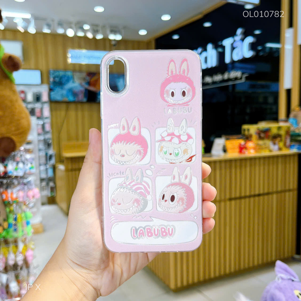 Ốp IP X sóng bạc nhiều khung Labubu hồng