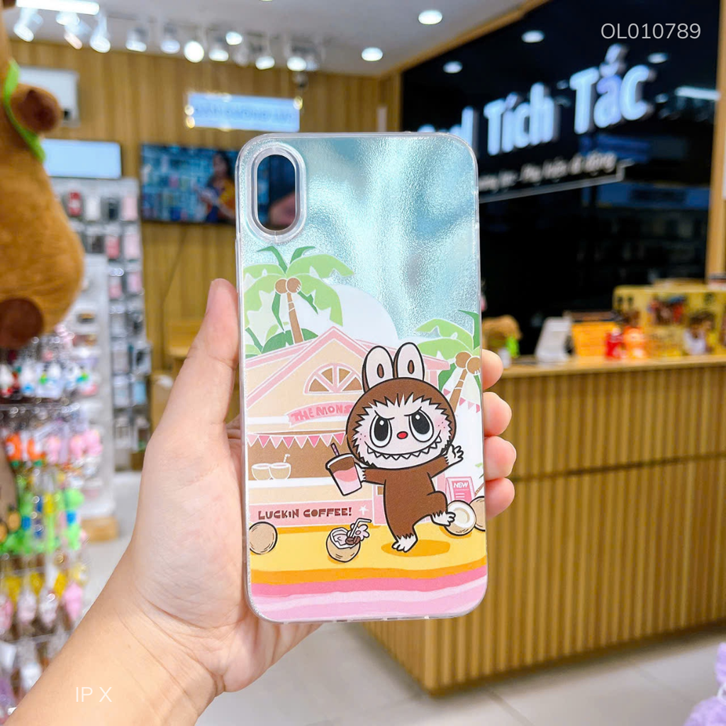 Ốp IP X sóng bạc Labubu nâu Luckin coffee