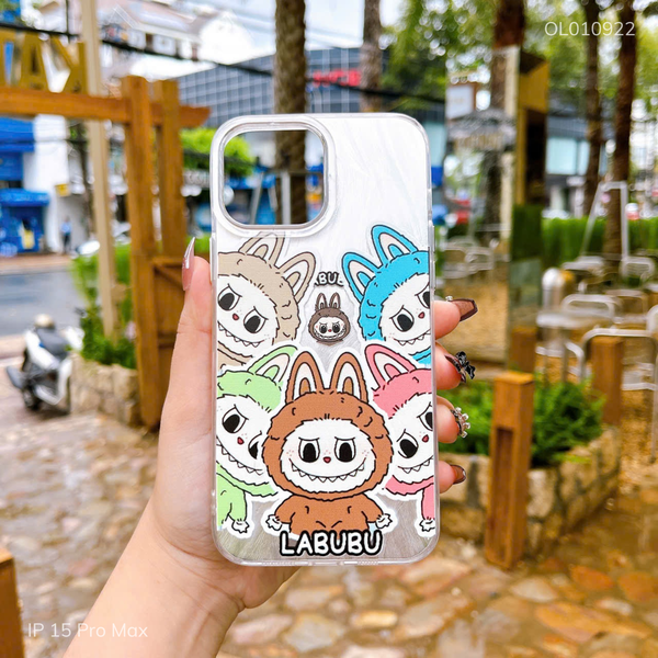 Ốp IP 15 Pro Max sóng bạc Labubu nâu giữa nhỏ