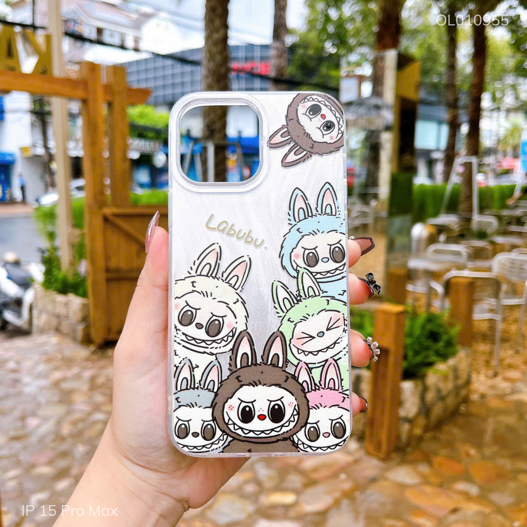 Ốp IP 15 Pro Max sóng bạc Labubu nâu giữa to