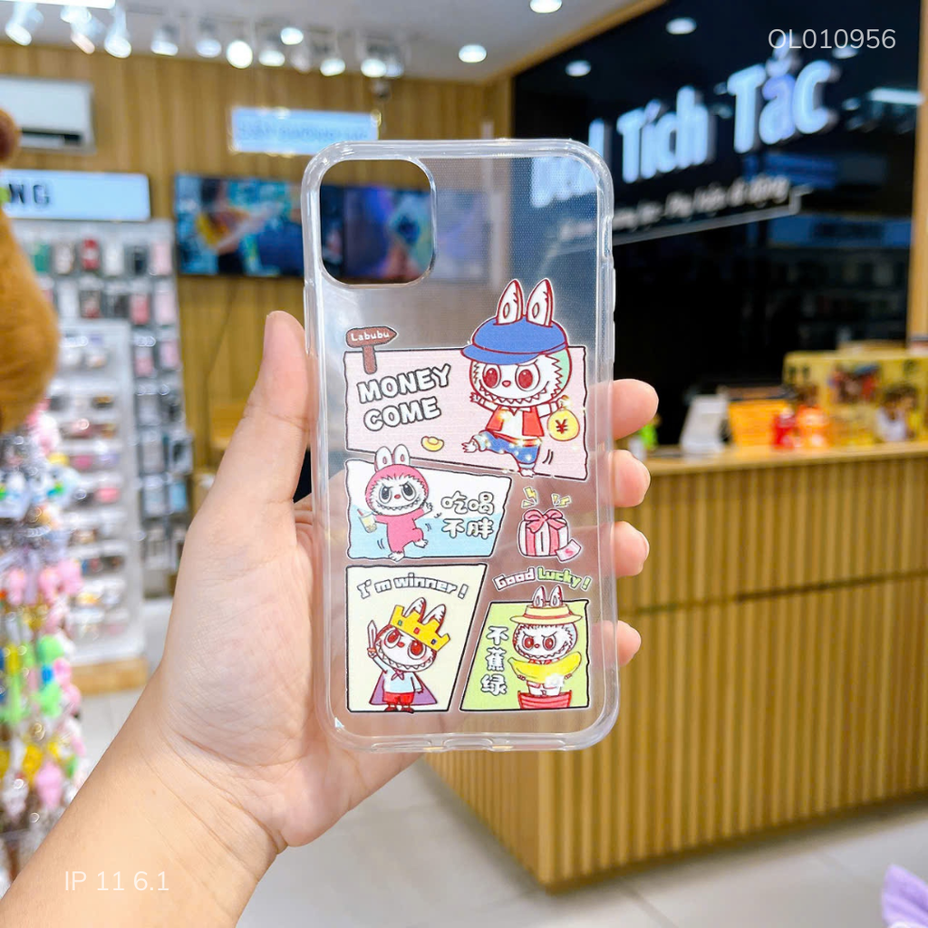 Ốp IP 11 6.1 dẻo trong 4 khung Labubu nón xanh