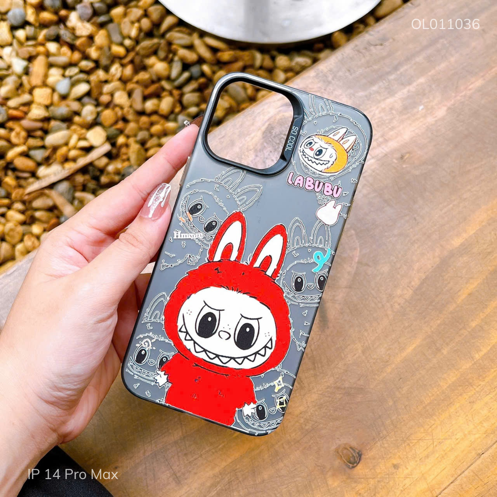 Ốp IP 14 Pro Max lưng nhám Labubu đỏ