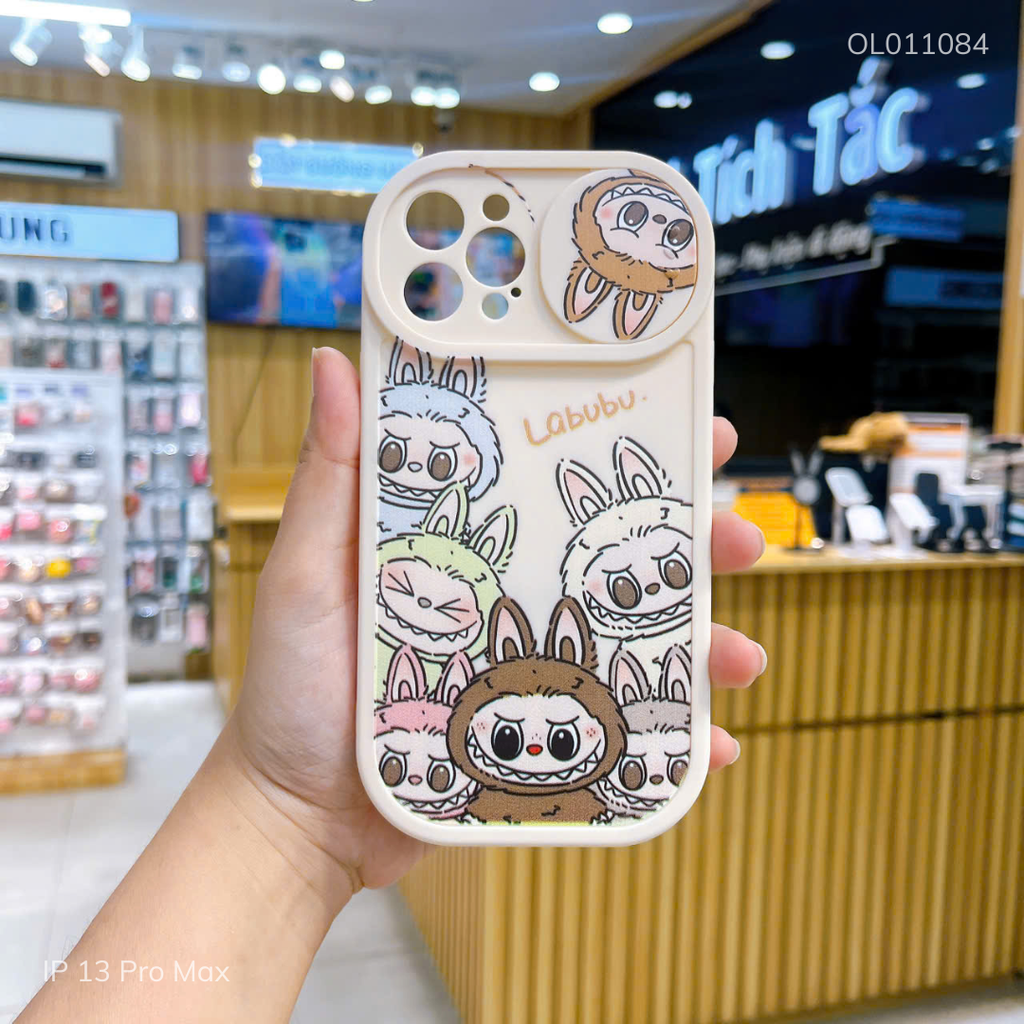 Ốp IP 13 Pro Max dẻo nhiều Labubu nâu giữa trượt camera