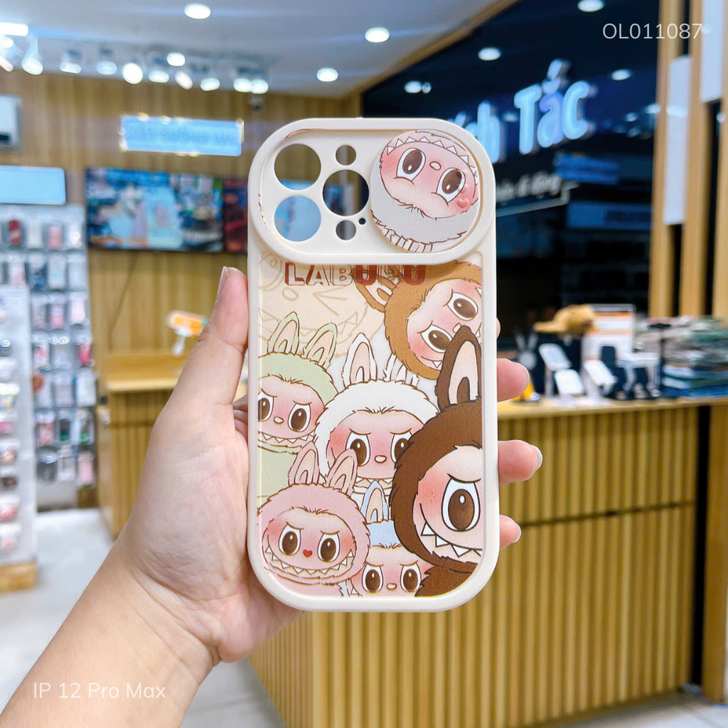 Ốp IP 12 Pro Max dẻo nhiều Labubu má hồng trượt camera