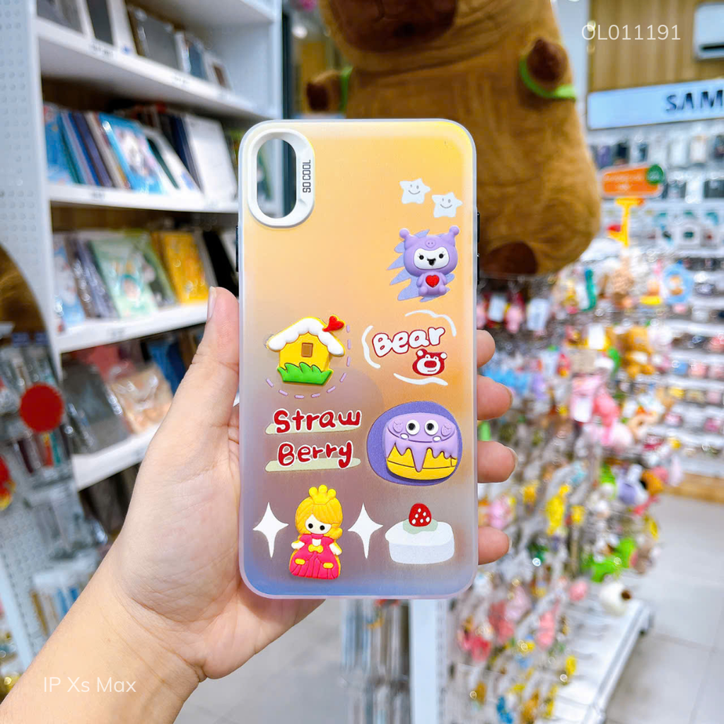 Ốp IP X nhám phản quang đính sticker Strawberry