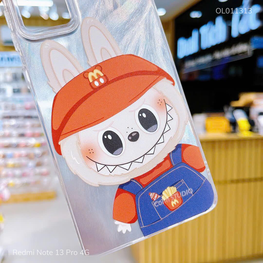 Ốp Redmi Note 13 Pro 4G vân sóng bạc Labubu nón đỏ