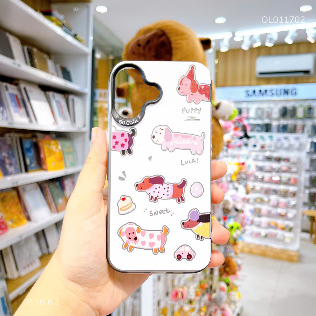 Ốp IP 16 6.1 lưng cứng in nhiều cún Puppy