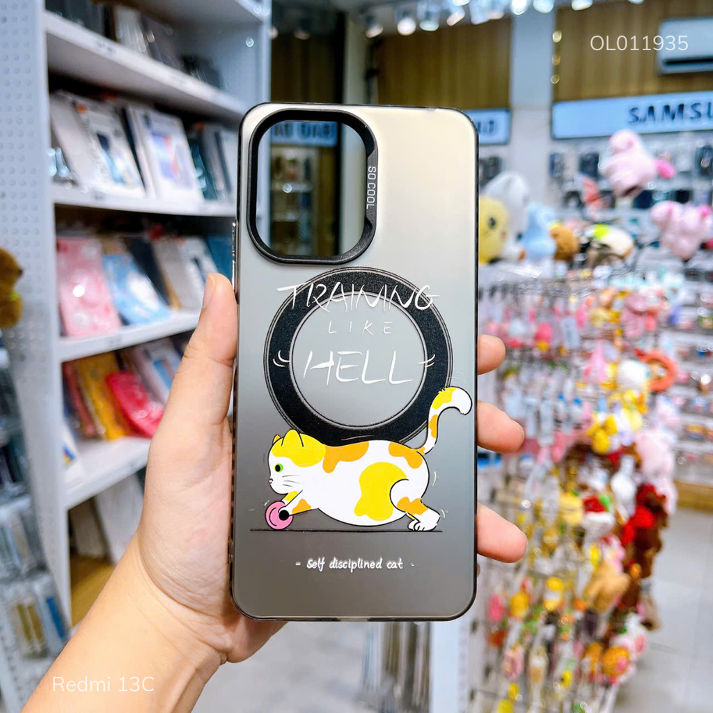 Ốp Redmi 13C nhám bạc Mèo training