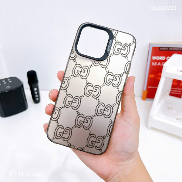 Ốp IP 14 Pro Max nhám bạc lưng Gucci