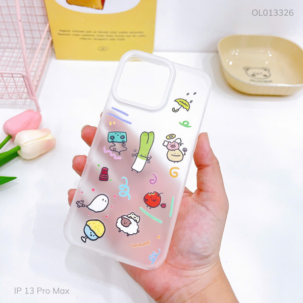 Ốp IP 13 Pro Max dẻo nhám nhiều icon và hành lá