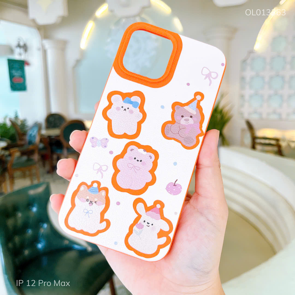 Ốp IP 12 Pro Max dẻo gấu nơ viền cam
