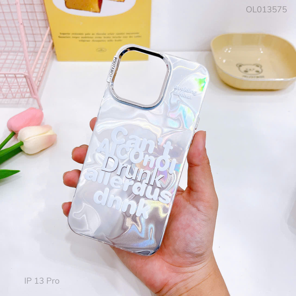 ** Ốp IP 13 Pro lưng cứng loang bạc Can't Alcohol trắng