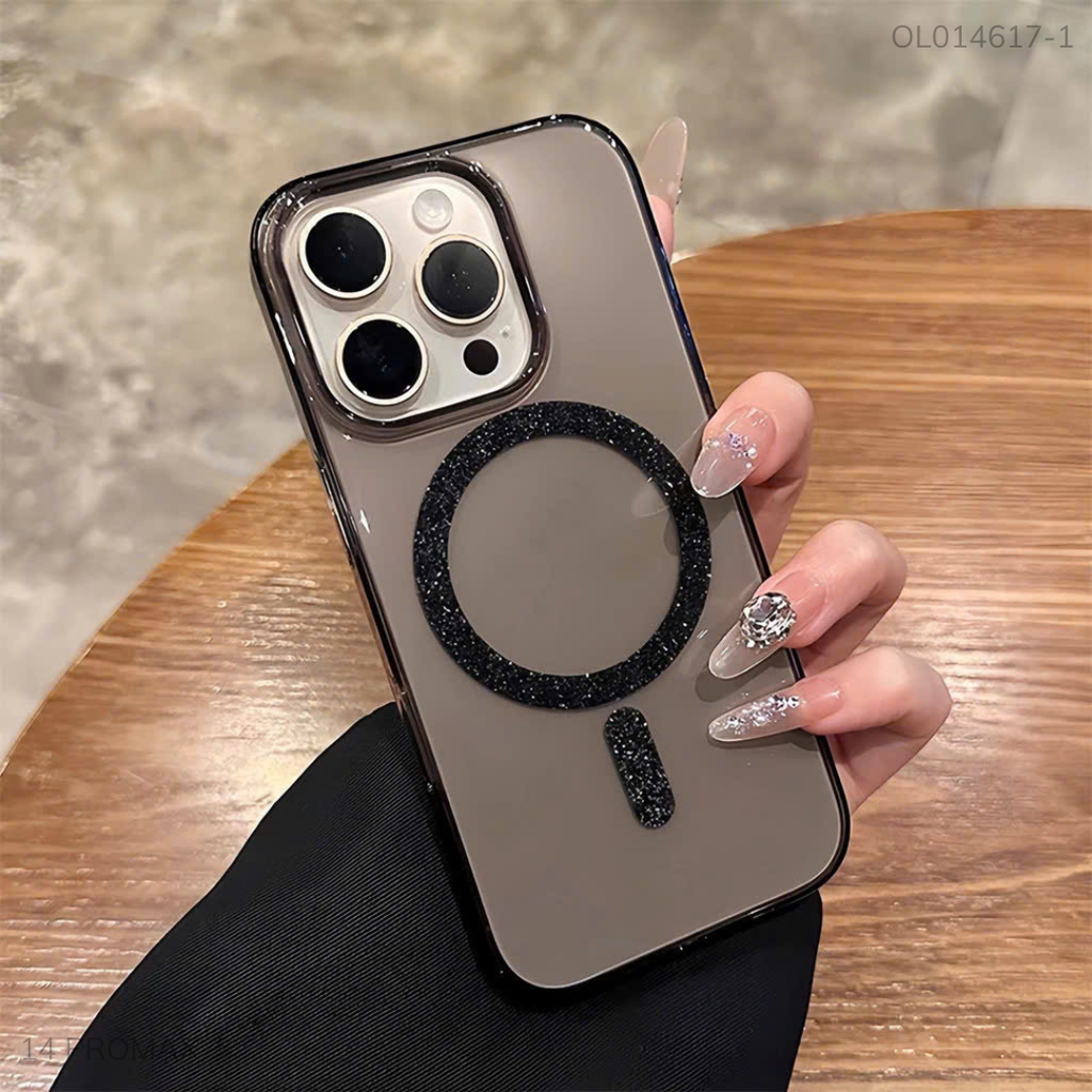 Ốp IP 14 Pro Max Likgus lưng trong viền cứng Magsafe nhũ