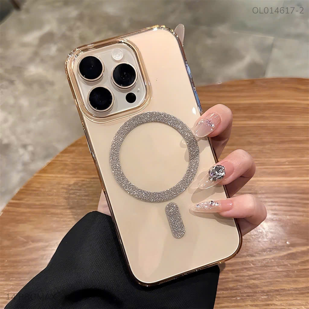 Ốp IP 14 Pro Max Likgus lưng trong viền cứng Magsafe nhũ