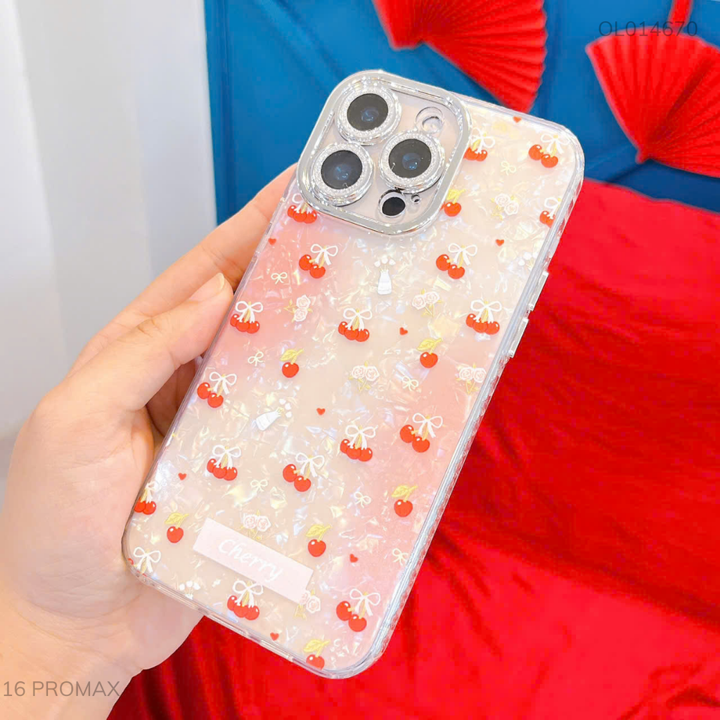 Ốp IP 16 Pro Max lưng thạch anh Cherry