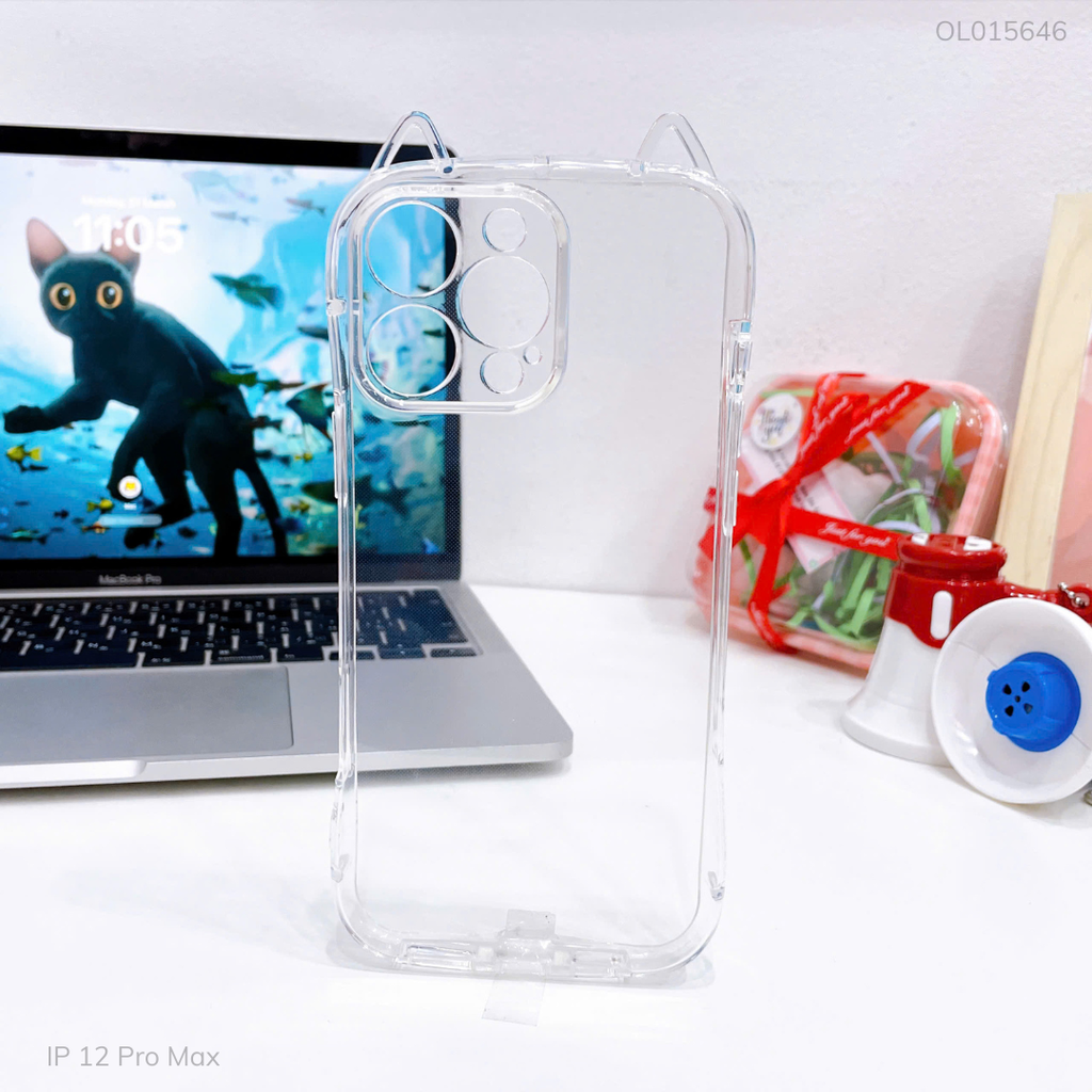 ** Ốp IP 12 Pro Max dẻo trong tai mèo