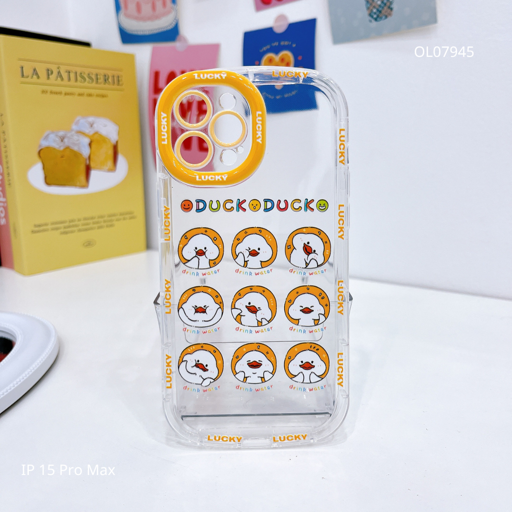 Ốp IP 15 Pro Max dẻo trong 9 icon Duck Duck