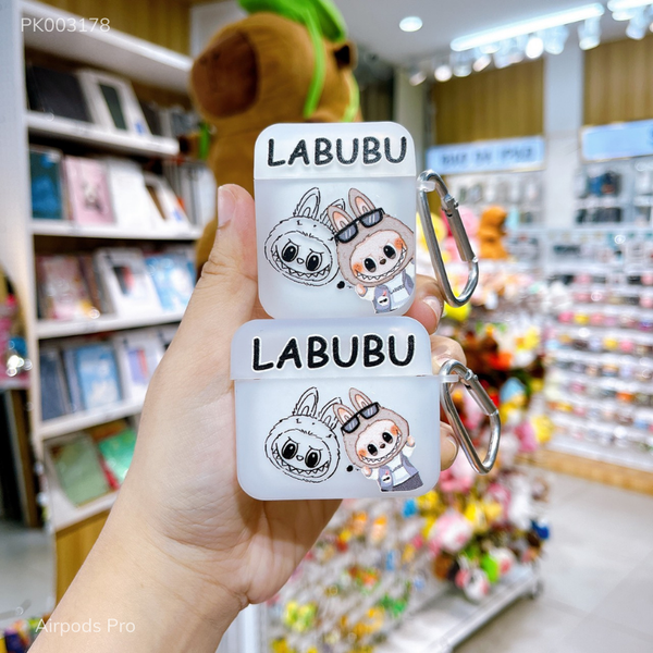 Case Airpods Pro dẻo Labubu mắt kính nền trắng