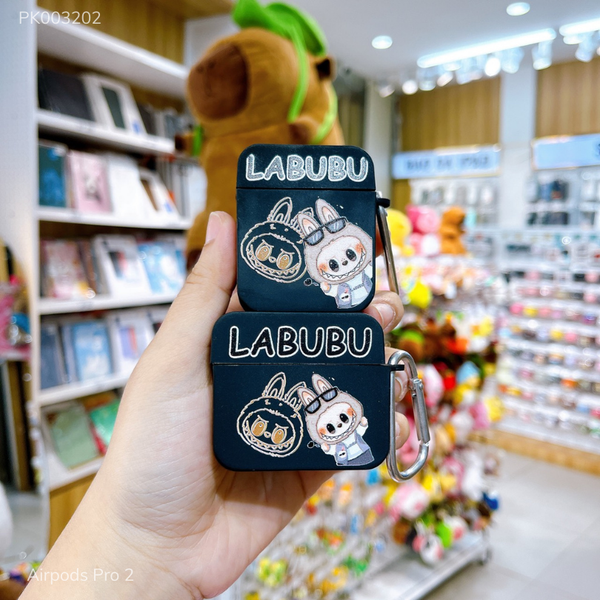 Case Airpods Pro 2 dẻo Labubu mắt kính nền đen