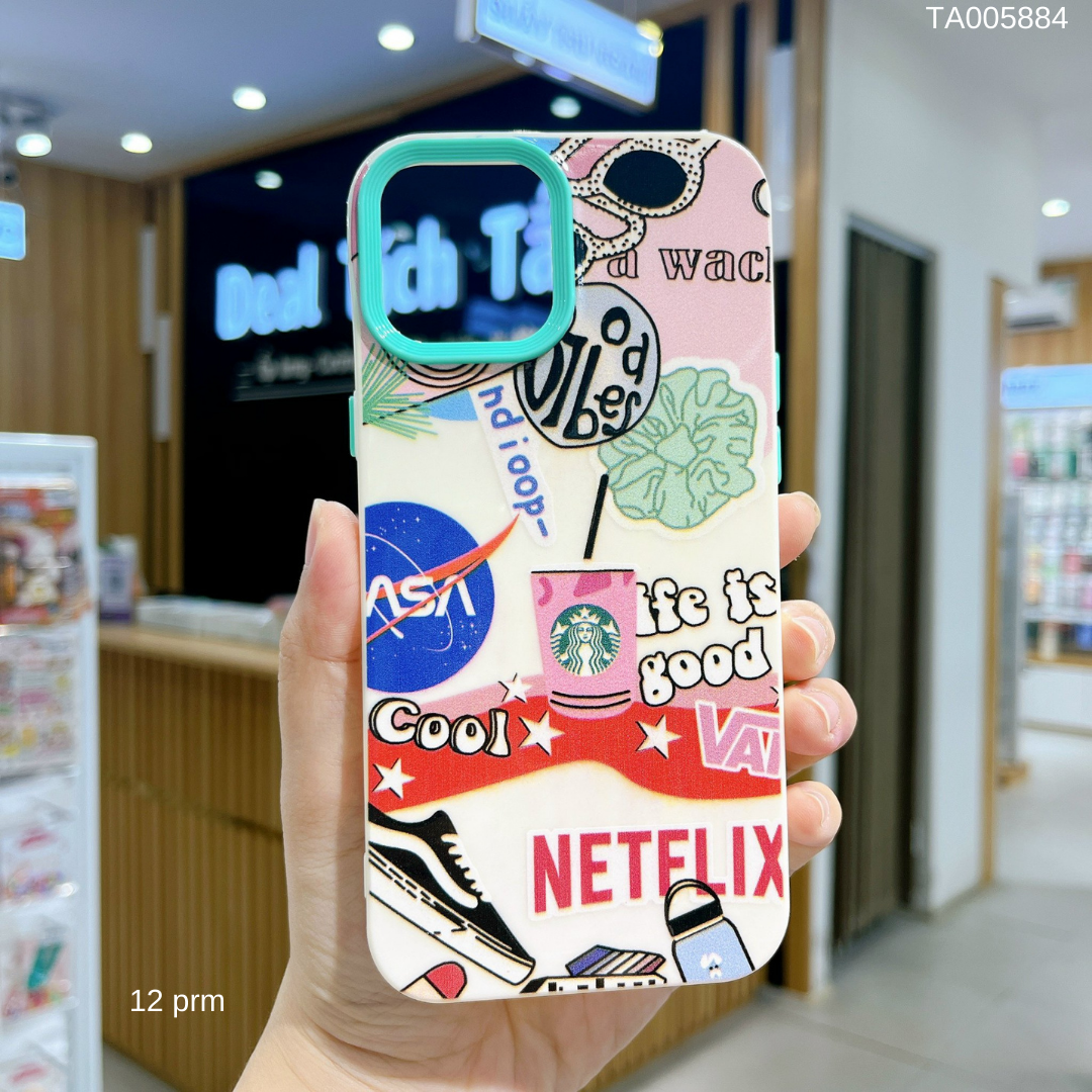**Ốp IP 12 Pro Max dẻo trắng nhiều hình Logo nút màu