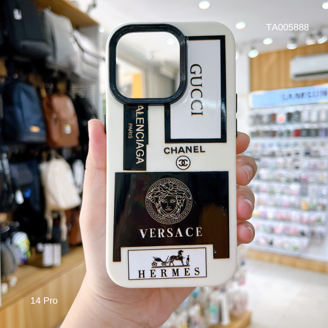 **Ốp IP 14 Pro dẻo trắng nhiều hình Logo nút màu