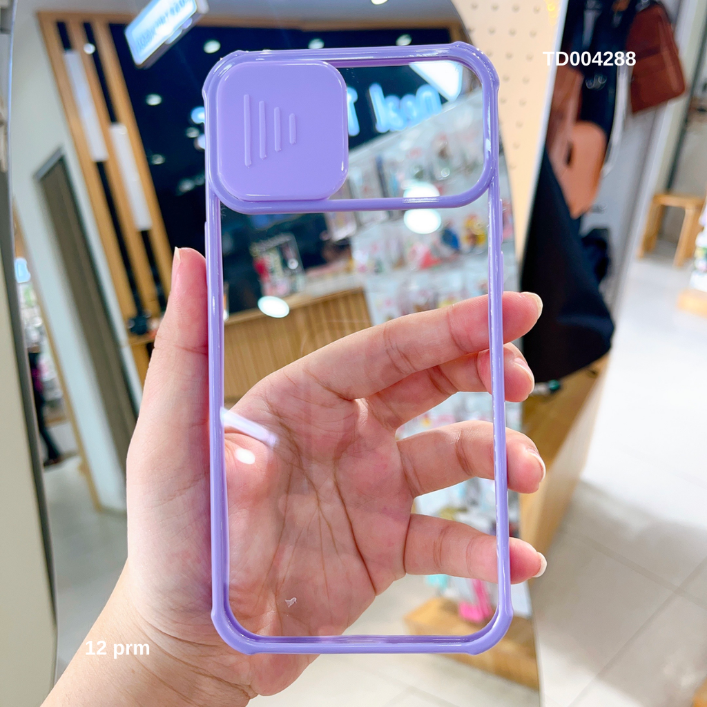 Ốp IP 12 Pro Max lưng trong viền nhiều màu trượt camera