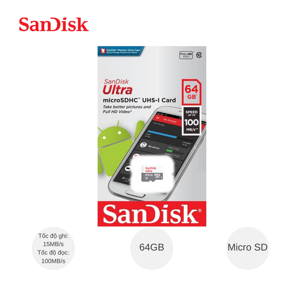 Thẻ nhớ Sandisk Ultra 64G 100MB/s