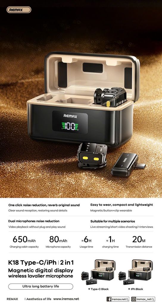 Micro cài áo Remax K18 2 Mic cổng Type C
