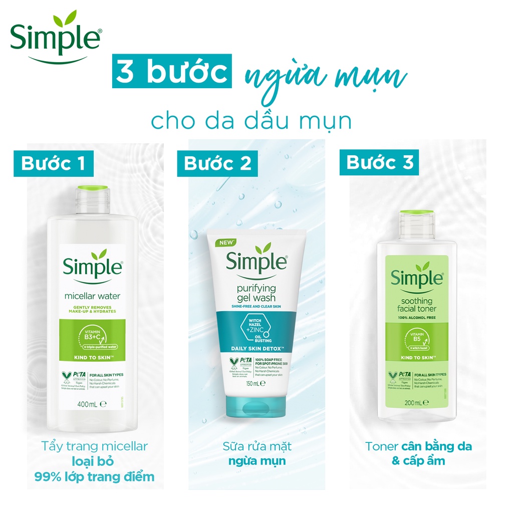 Sữa rửa mặt Làm sạch kiềm dầu, ngừa mụn Simple Purifying Gel Wash 150m ...