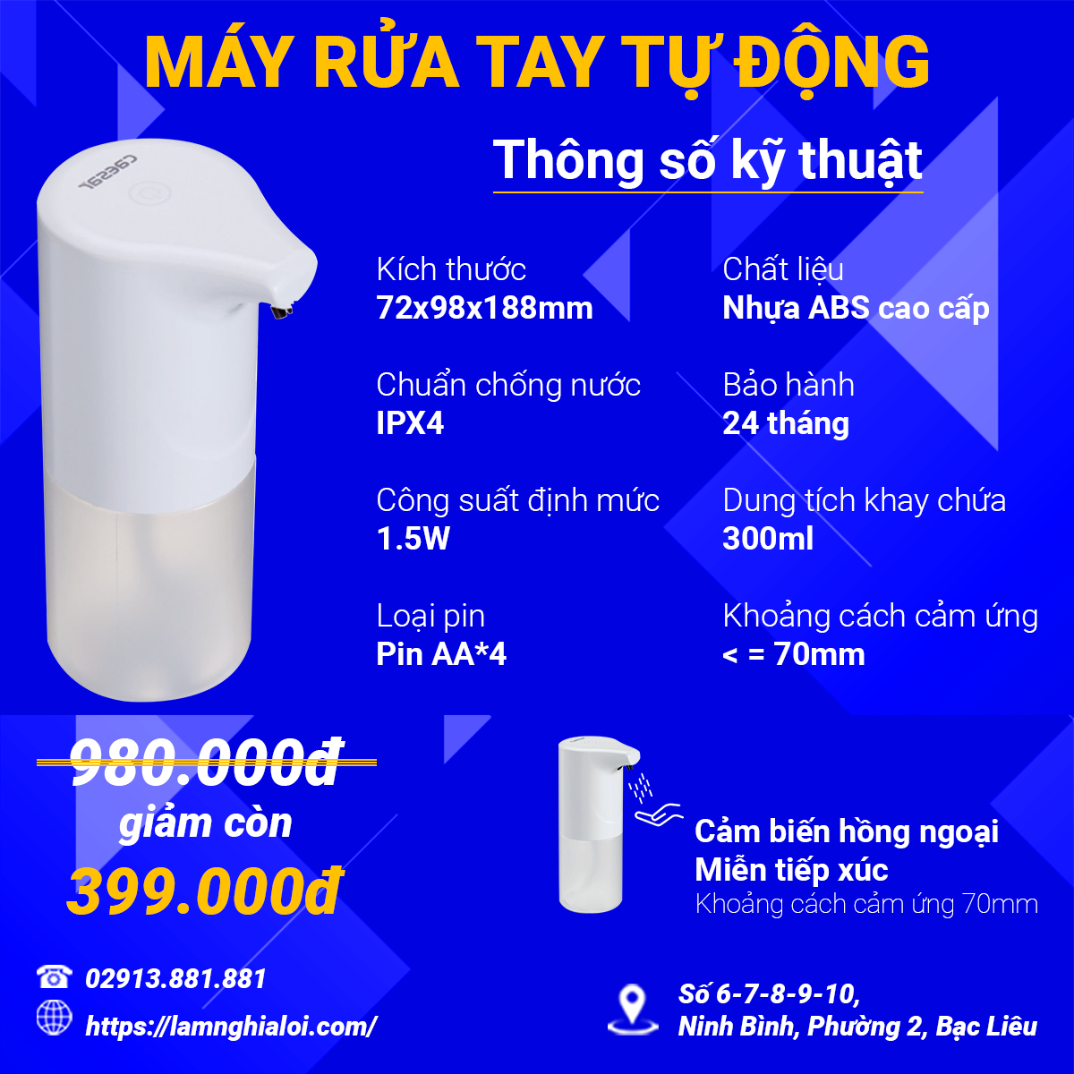 Máy phun cồn rửa tay tự động A914 – Trang trí nội thất Lâm Nghĩa Lợi