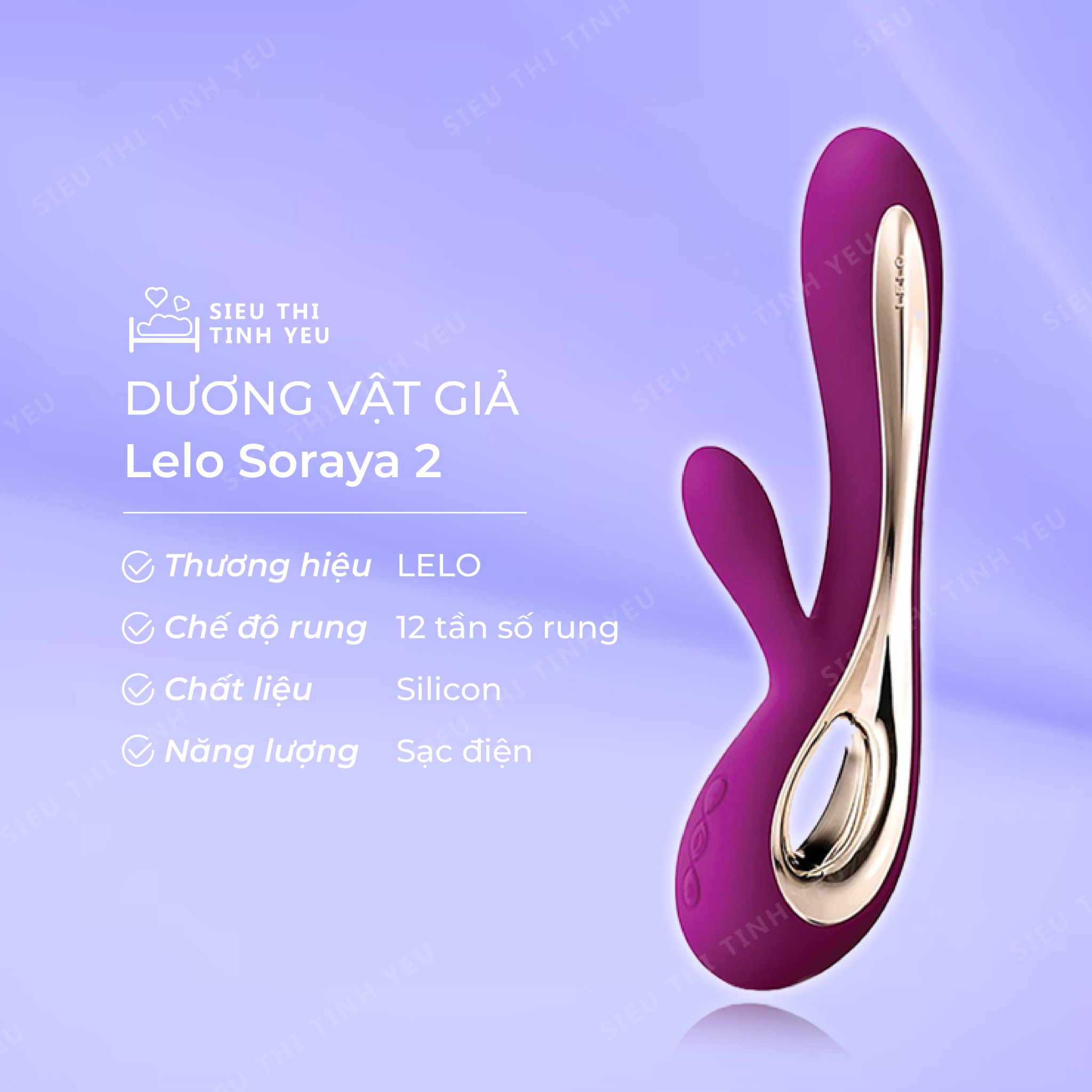 Dương vật giả cao cấp Lelo Soraya 2 có 12 chế độ rung dùng pin sạc