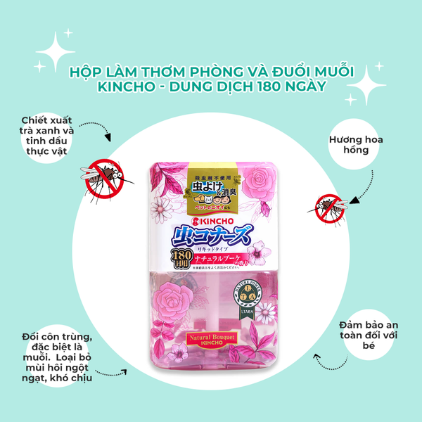 Hộp làm thơm phòng và đuổi muỗi Kincho dạng dung dịch 180 ngàyHộp làm thơm phòng và đuổi muỗi ...