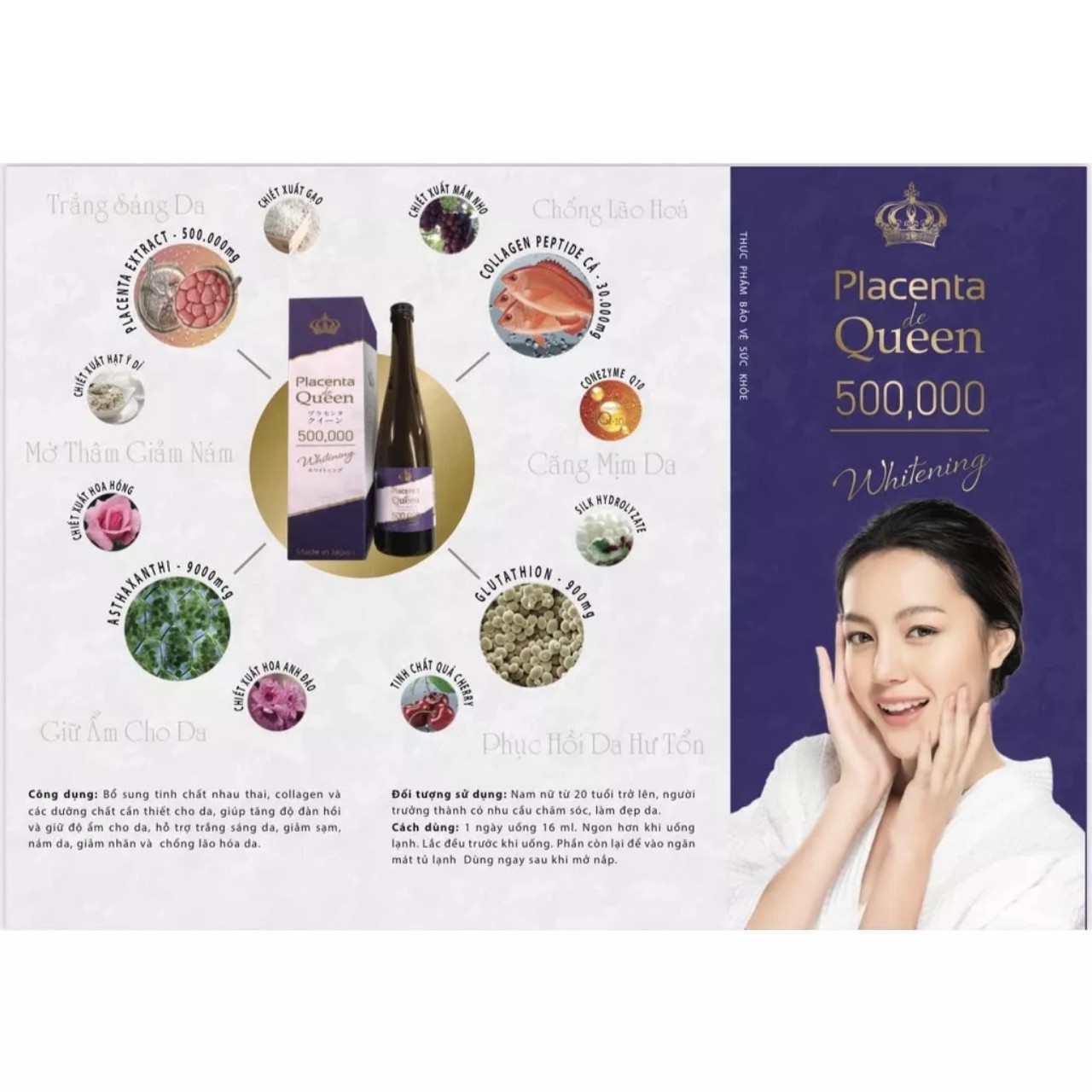 Nước uống trắng da mờ nám Placenta de Queen 500,000Nước uống trắng da ...