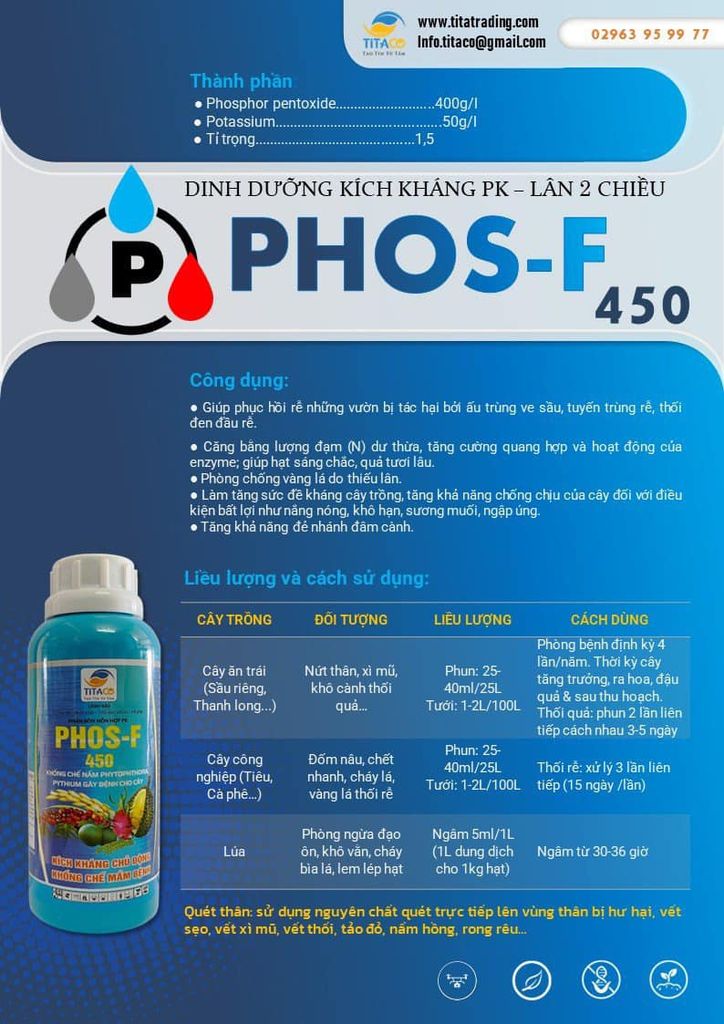 PHOS-F 450 Khống chế nấm Phytophthora Pythium gây bệnh cho cây - Vtnn ...