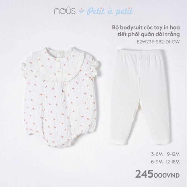 Bộ bodysuit cộc tay in họa tiết phối quần dài trắng– noûs