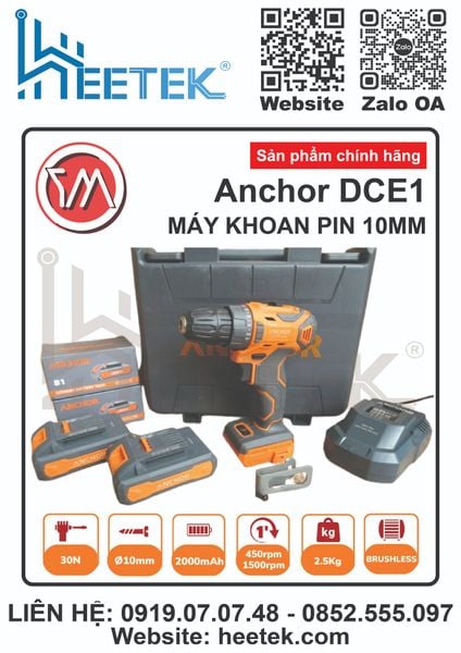 Anchor DCE1 Máy khoan pin mini 10mm mạnh mẽ, dùng chung pin hệ sinh th ...